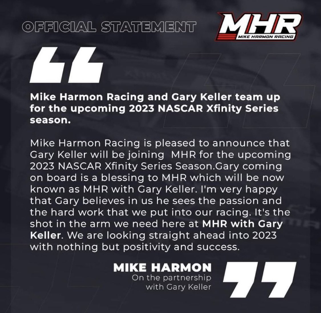 Gary Keller to partner with Mike Harmon Racing for 2023 in the Xfinity ...