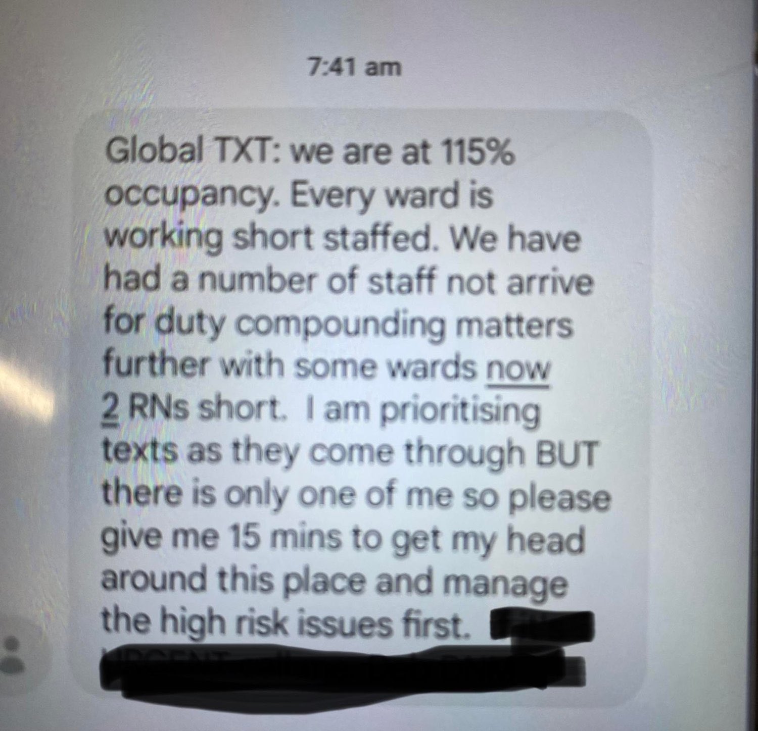 Chris Lynch on Twitter: "Leaked text messages have revealed the crippling nurses shortage inside ...