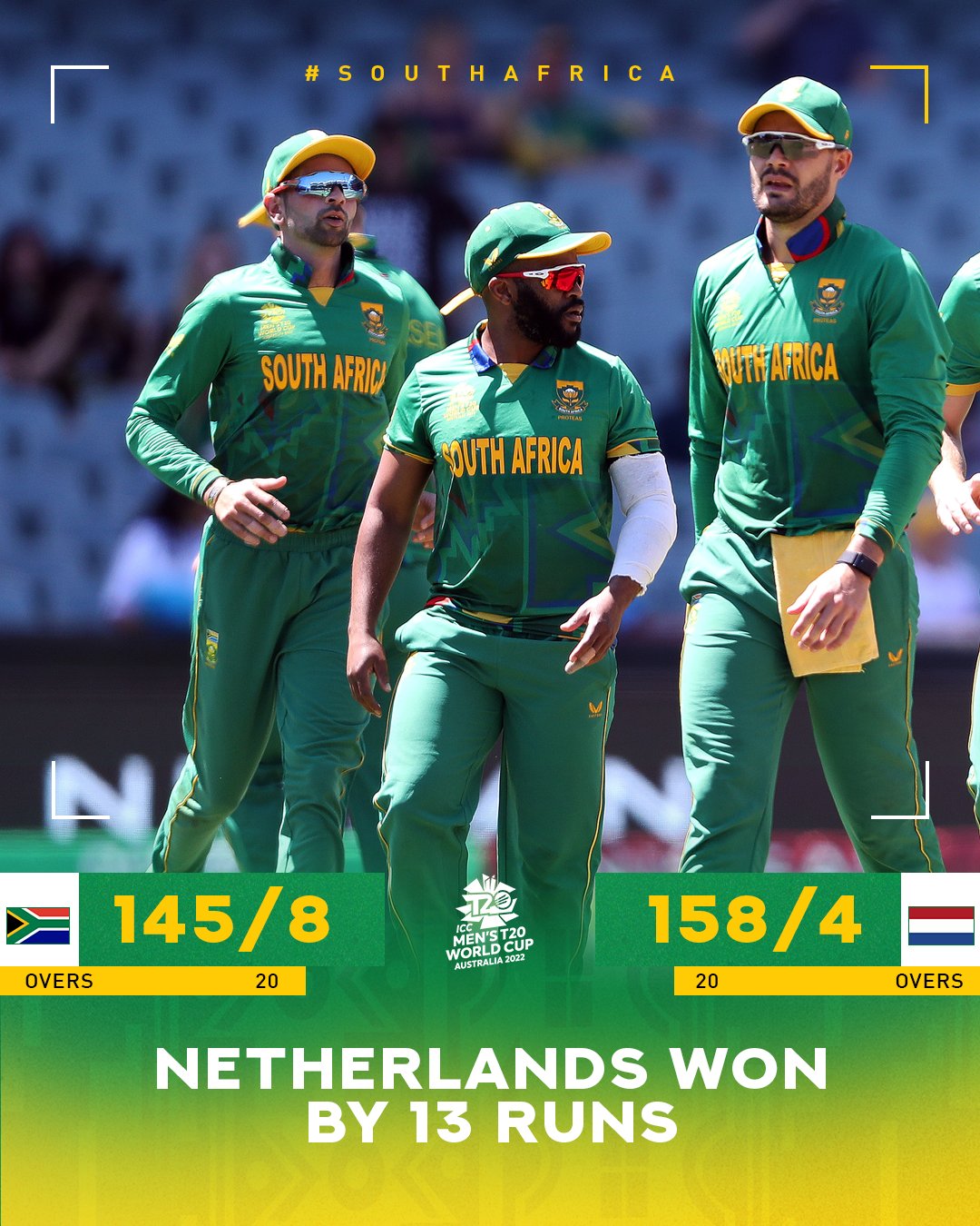 Proteas Men on Twitter: "🚨 RESULT | NETHERLANDS WON BY 13 RUNS The Netherlands' bowlers came up ...