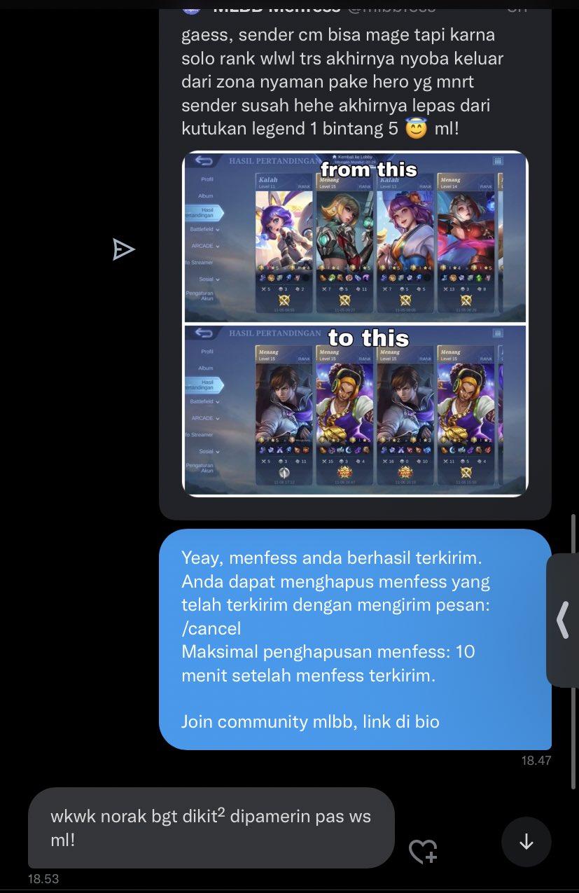 MLBB Menfess on Twitter: "Ngomong sm diri sendiri trnyata https://t.co/r3EfZMRCm2" / Twitter