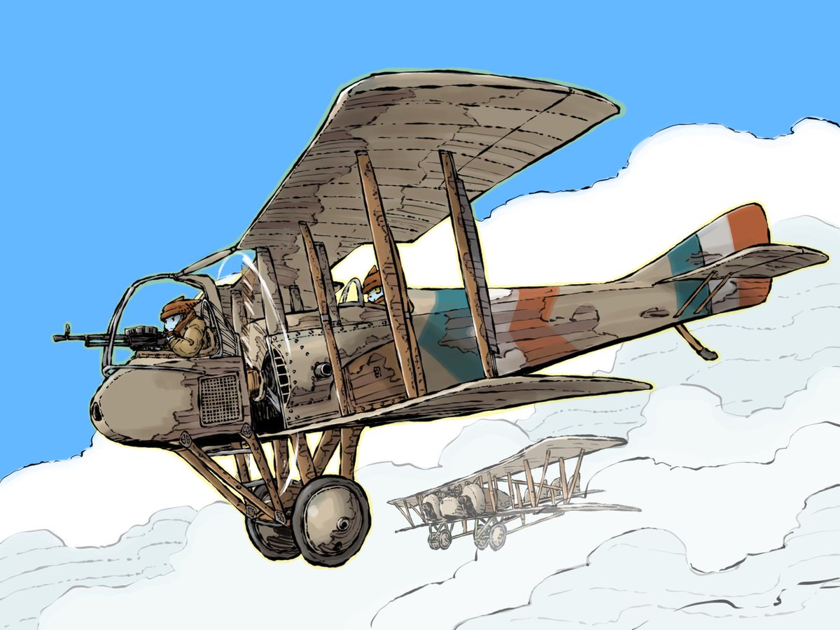 「鉛の説教(SPAD A2) #のりのりふたりのり プロペラに機関銃を同調させる前」|ヤバーンのイラスト