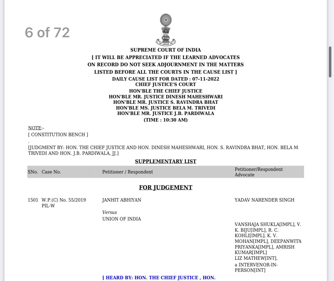Live Law on Twitter: "As per the causelist, there are more than one judgment by the 5-judge ...