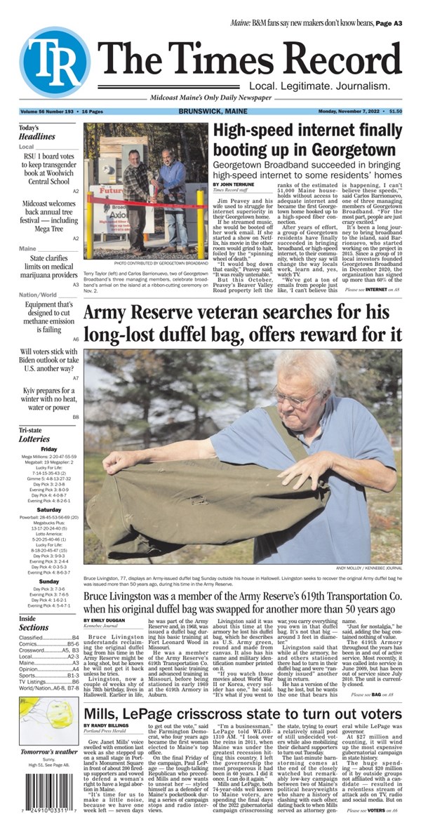 The Times Record on Twitter: "Today's Times Record front page, Monday, November 7, 2022 https ...