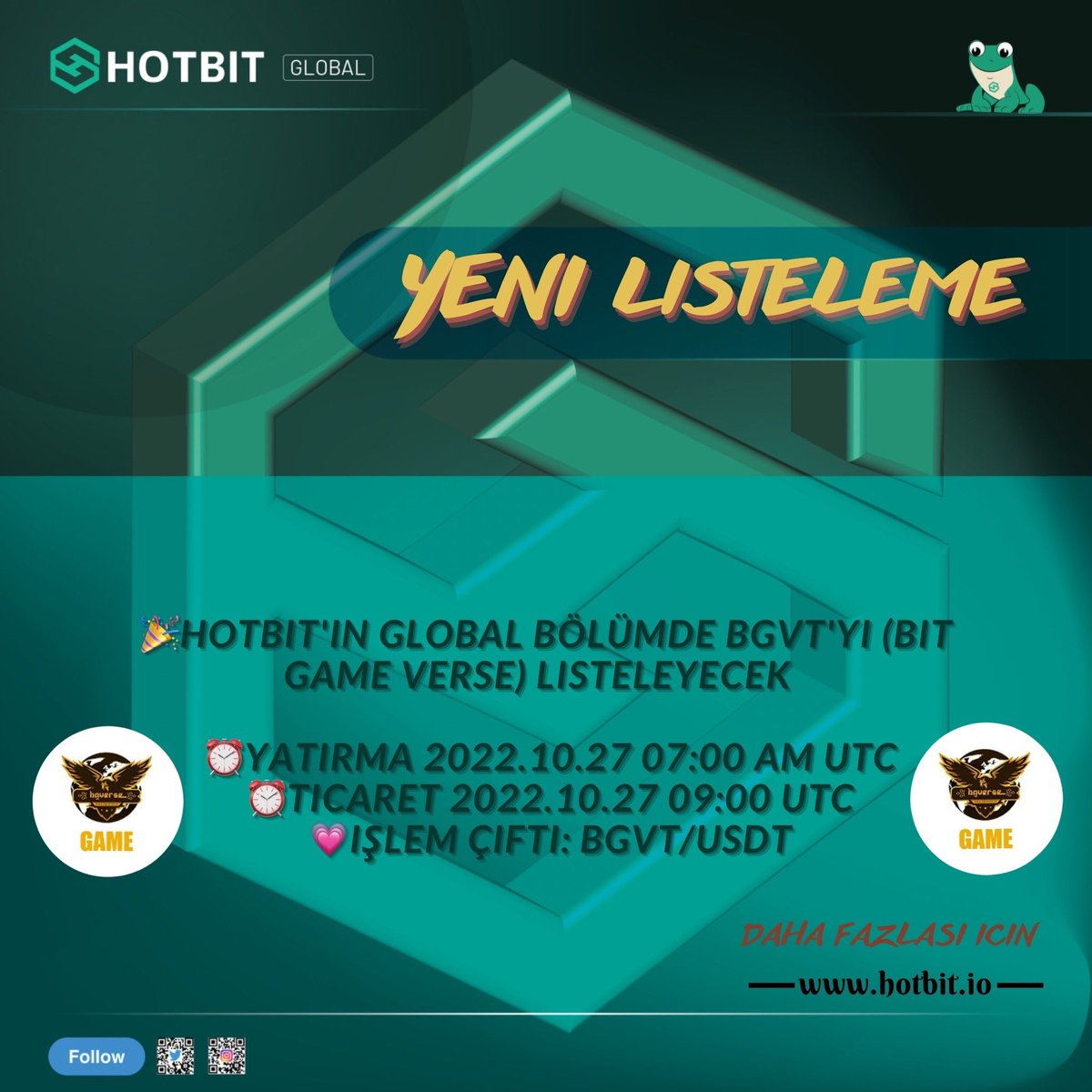Hotbit Türkiye 💚 on Twitter: "🎉Hotbit'in Global Bölümde BGVT'yi (BIT GAME VERSE) listeleyecek ...