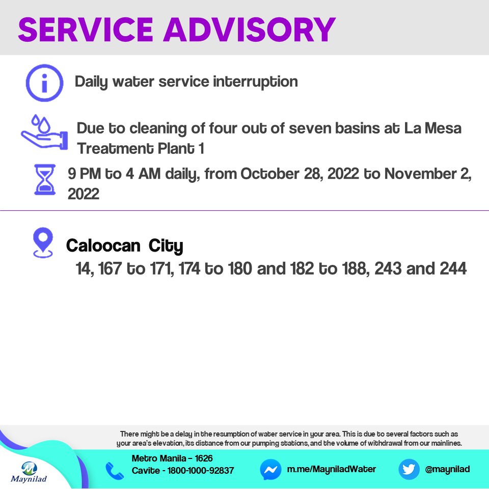 Maynilad Water Services Inc On Twitter Will Experience Daily Water