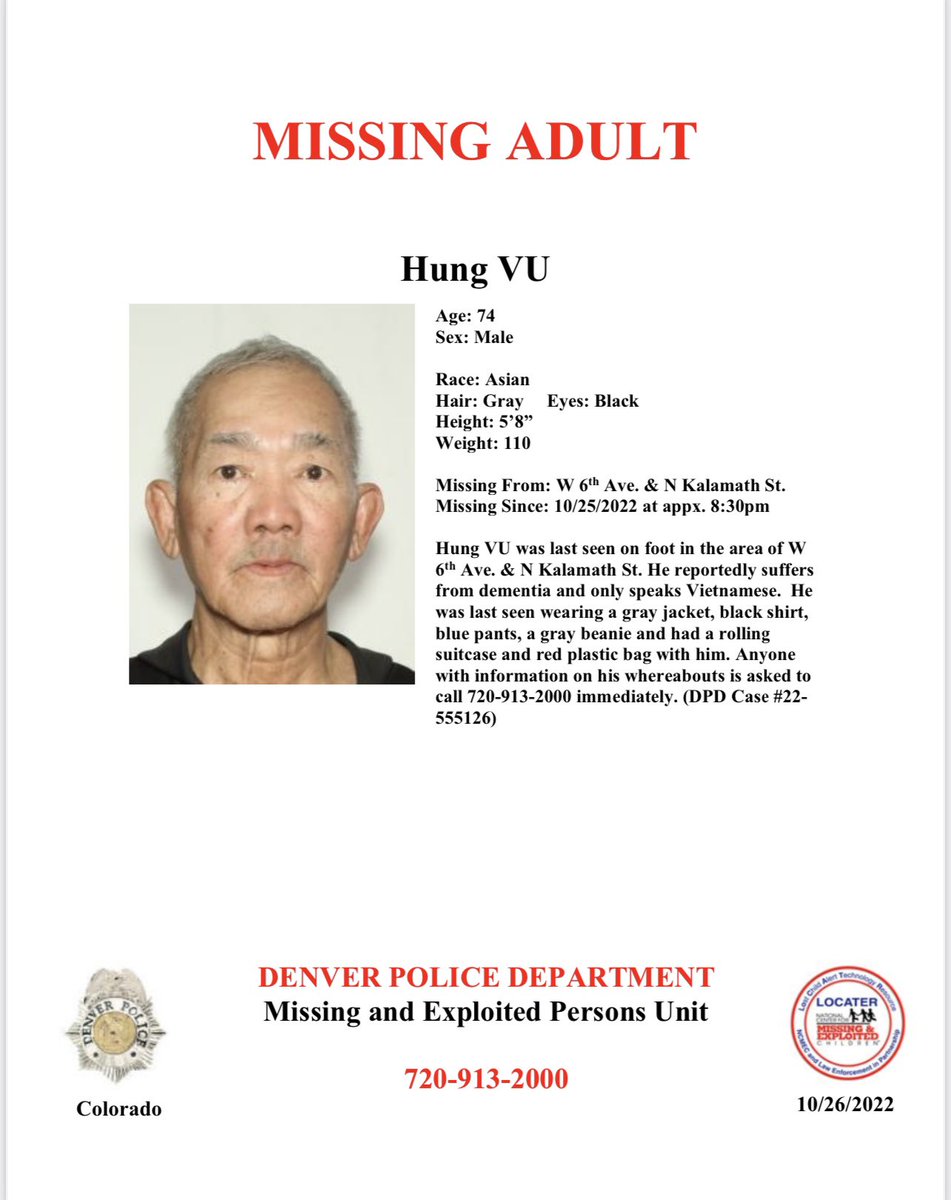 Denver Police Dept On Twitter Missingperson Plz Rt Hung Vu Was