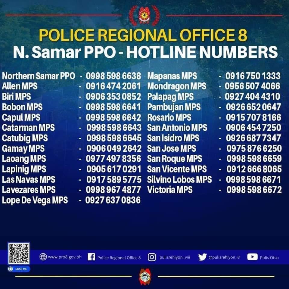 Norther Samar Provincial Police Office posted the emergency hotlines of ...