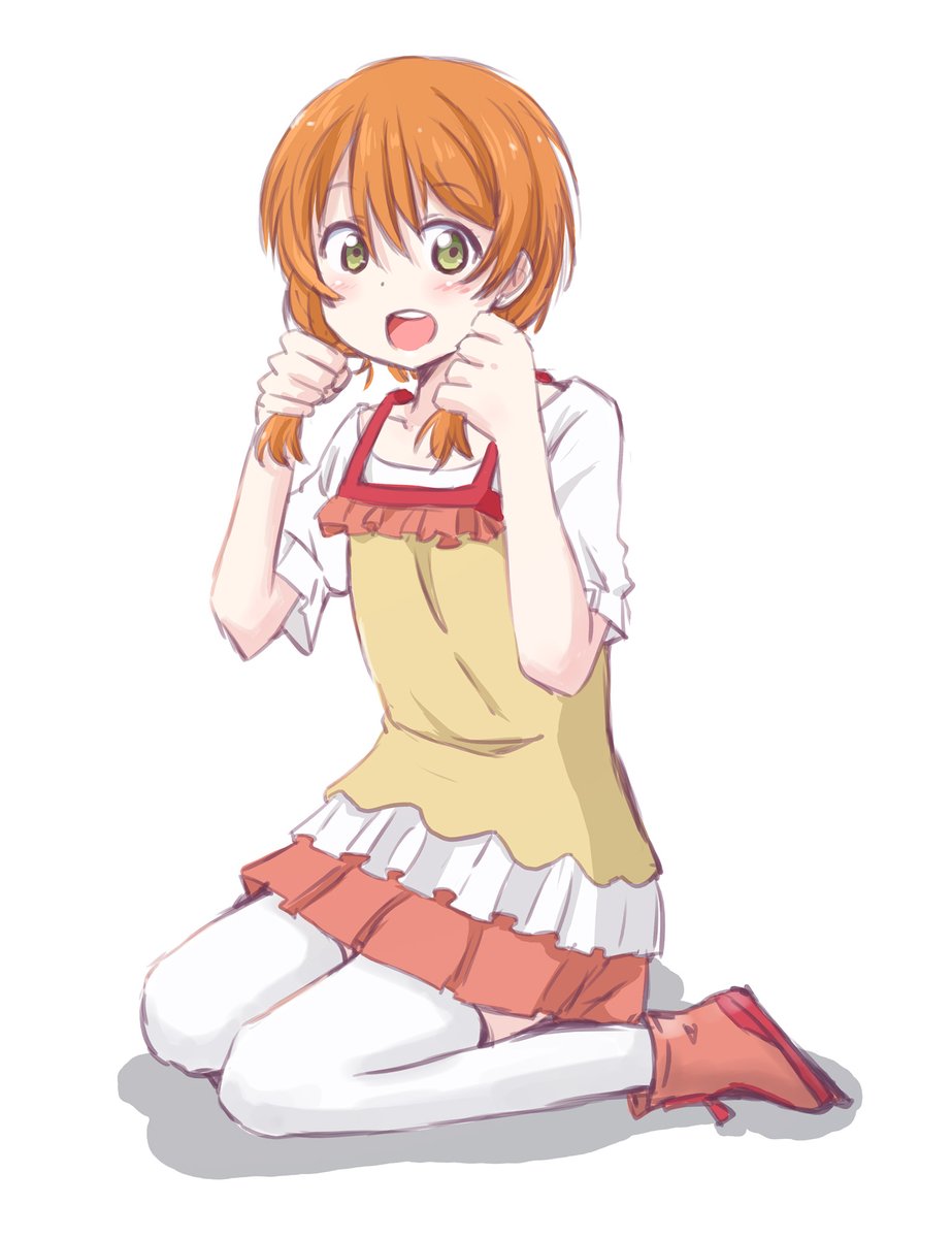 hoshizora rin 1girl solo thighhighs orange hair open mouth skirt ...