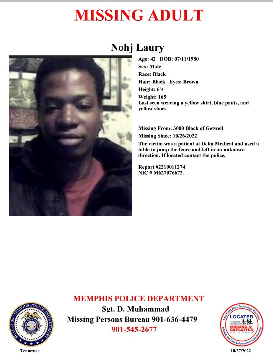 Memphis Police Dept On Twitter Missing Adult Have You Seen Nohj