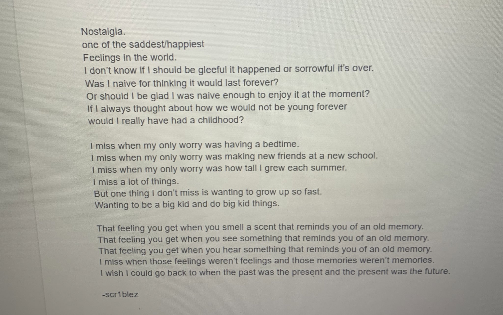 𝘴𝘤𝘳 δ 🎃 On Twitter My Poem Nostalgia My First Time Ever Writing Anything Outside Of School