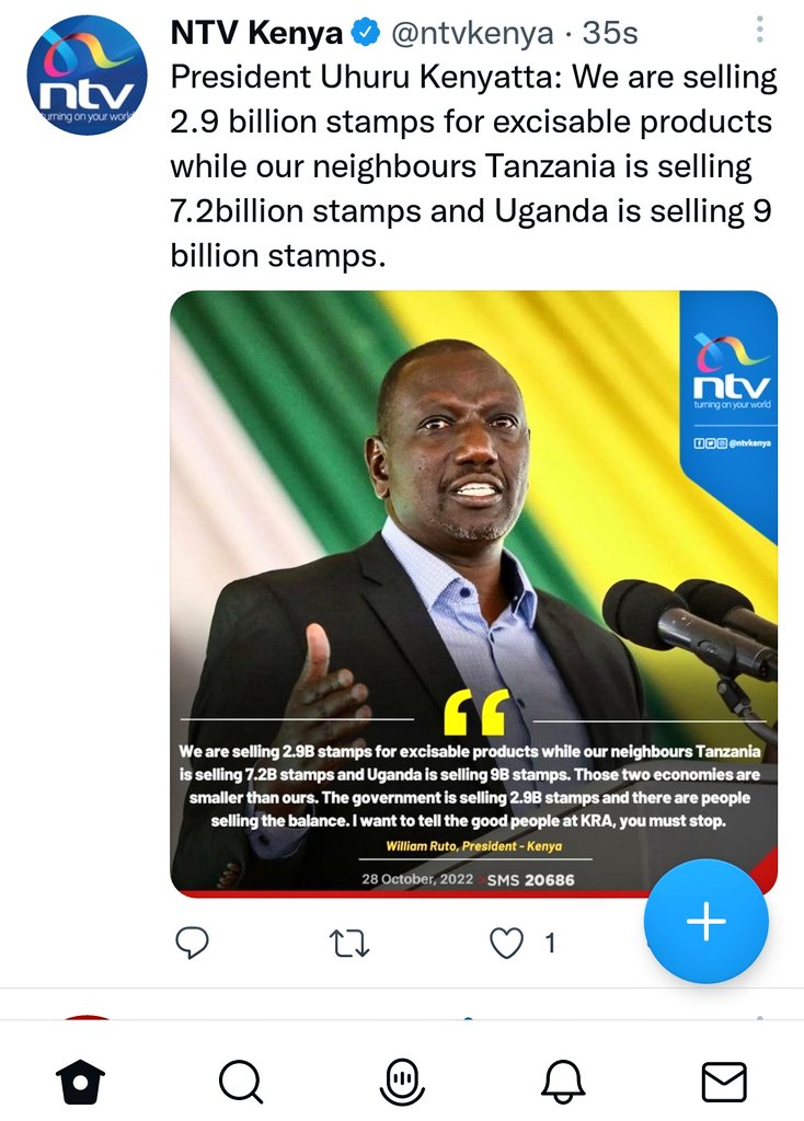 NTV Kenya on Twitter: "President William Ruto: We are selling 2.9 billion stamps for excisable ...