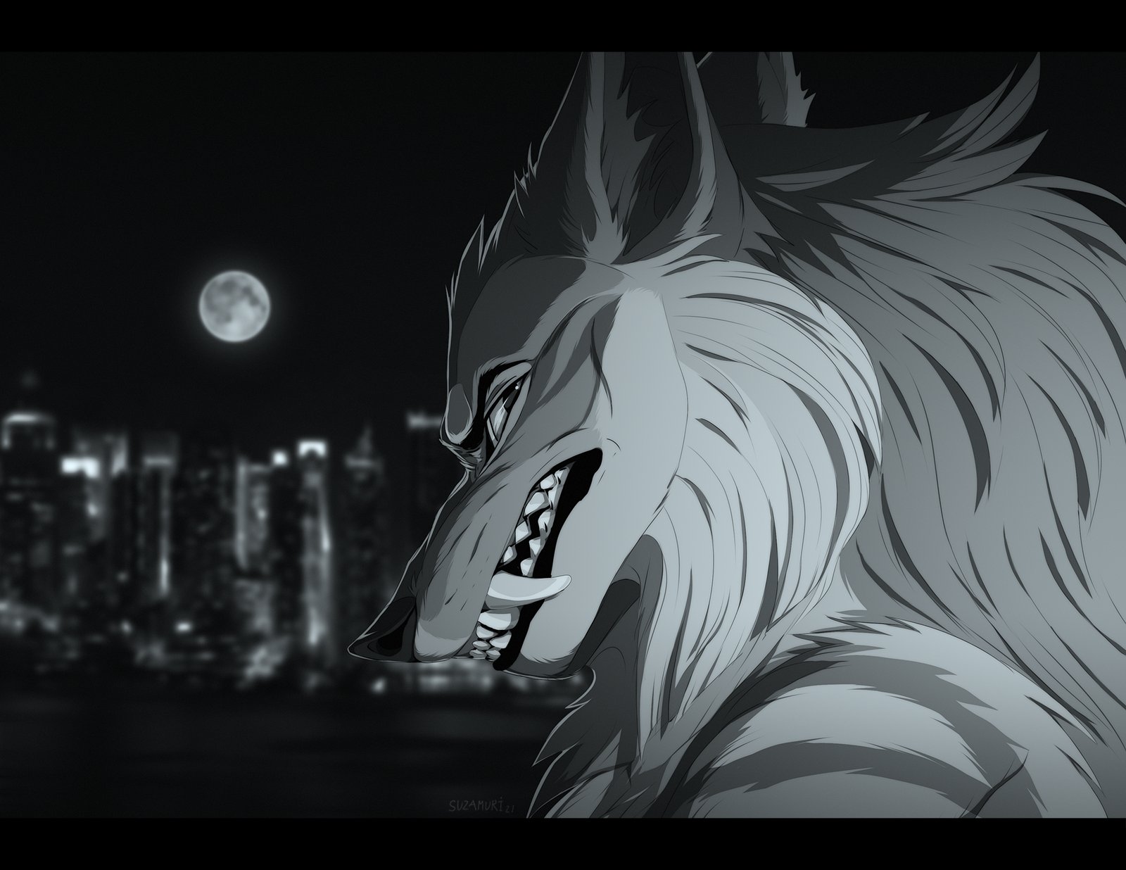 Black And White Anime Wolf Wallpaper