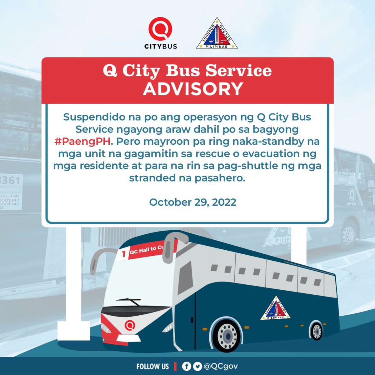 Quezon City Government on Twitter: "Suspendido na po ang operasyon ng Q City Bus Service ngayong ...