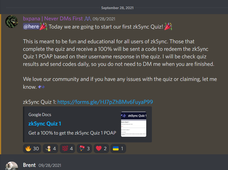 Crypto Duck on Twitter: "POAP 'zkSync Quiz 1' . ช่วงปลายเดือนกันยายน ปี 2021 คอมมูของ zkSync จัด ...