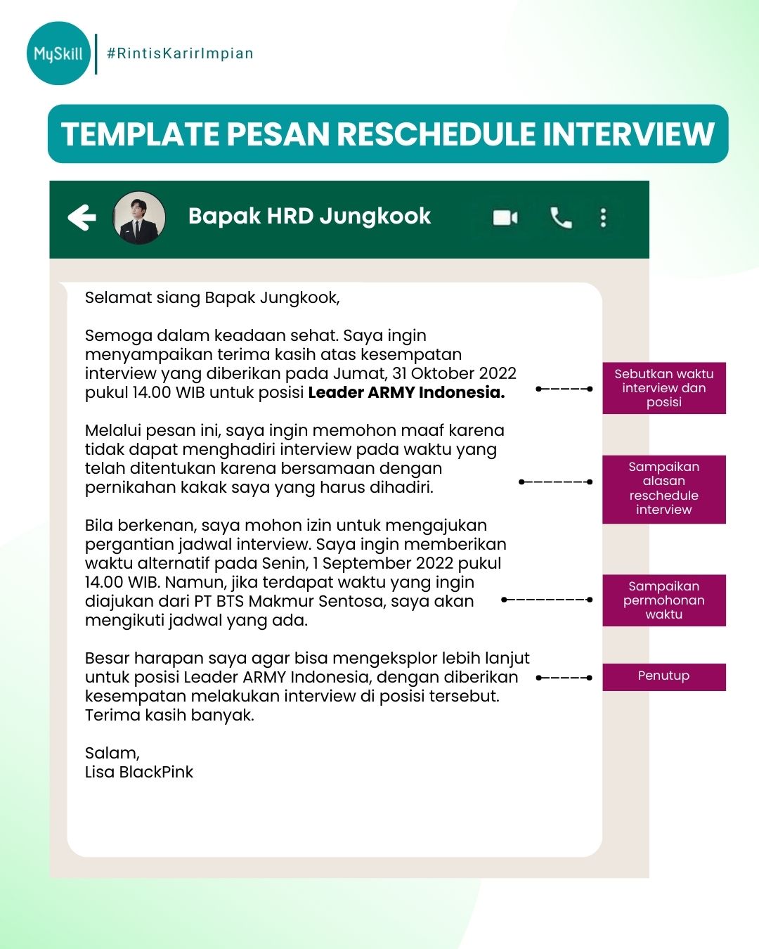 MySkill - Si Paling Belajar 💎 on Twitter: "😍 CONTOH PESAN BUAT RESCHEDULE INTERVIEW 😍 Kalo ngga ...