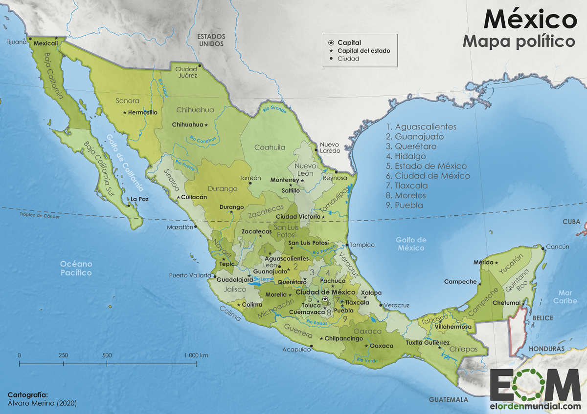 🇲🇽¿Cómo es el mapa político de México? Esta federación se compone de 31 ...