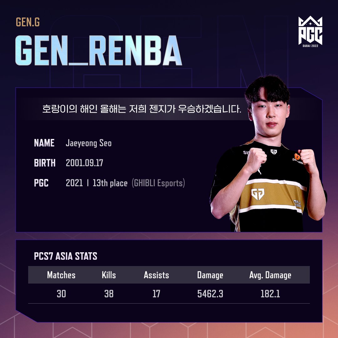 PUBG Esports KR on Twitter: "👑 PGC 2022 l Gen.G 👑 PGC 2022에 도전하는 한국팀, Gen.G를 소개합니다 !! Be the Ace ...