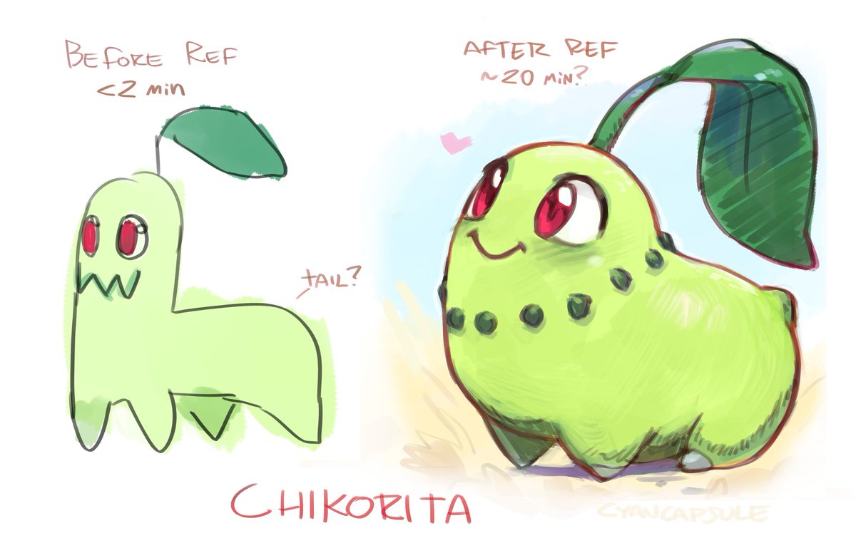 Here's my Chikorita. I felt so bad about my initial drawing seeing how ...