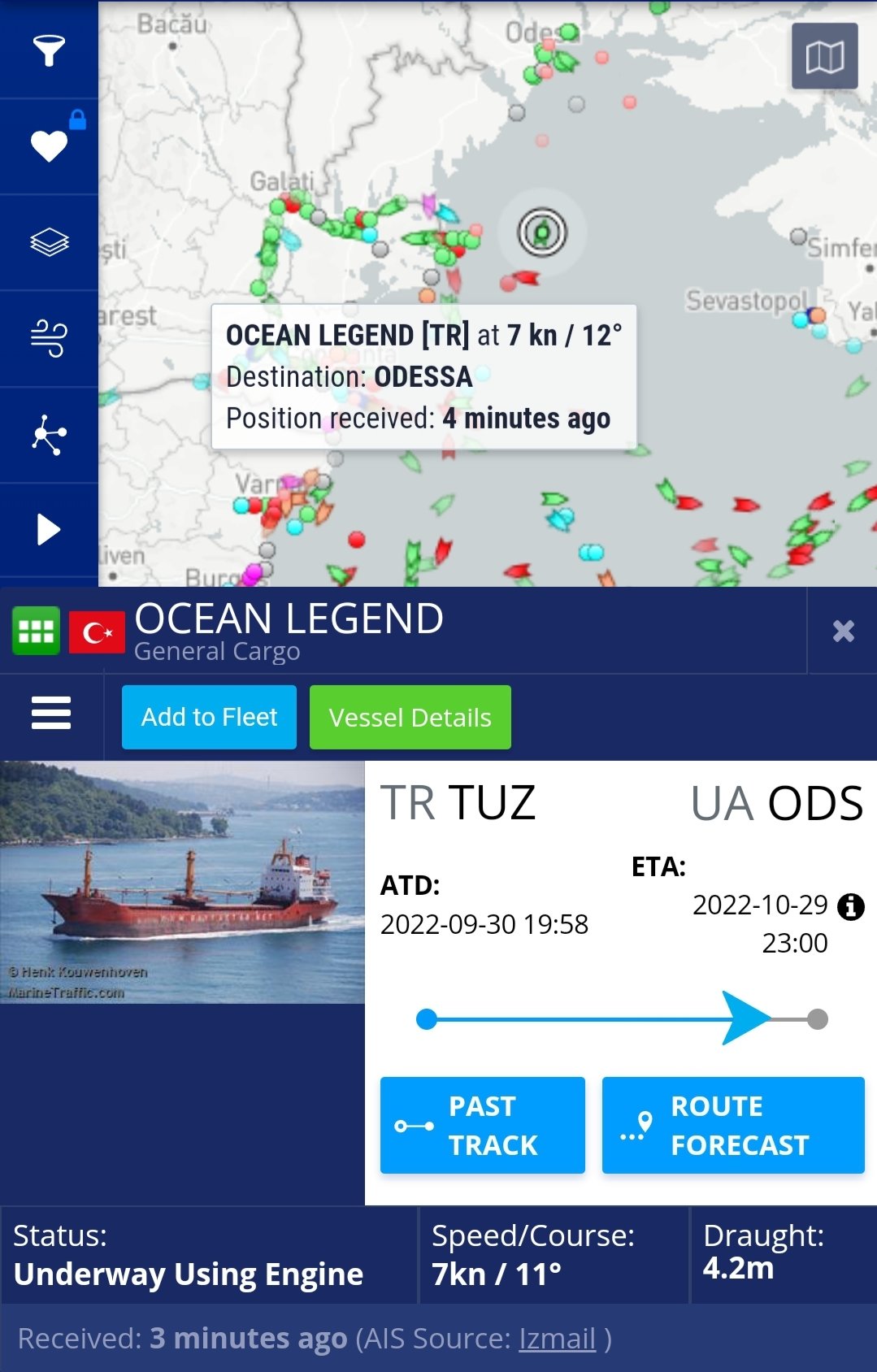 Evergreen Intel on Twitter: "A 🇹🇷 cargo ship (Ocean Legend) destined for Odessa, plus a 🇵🇼 cargo ...