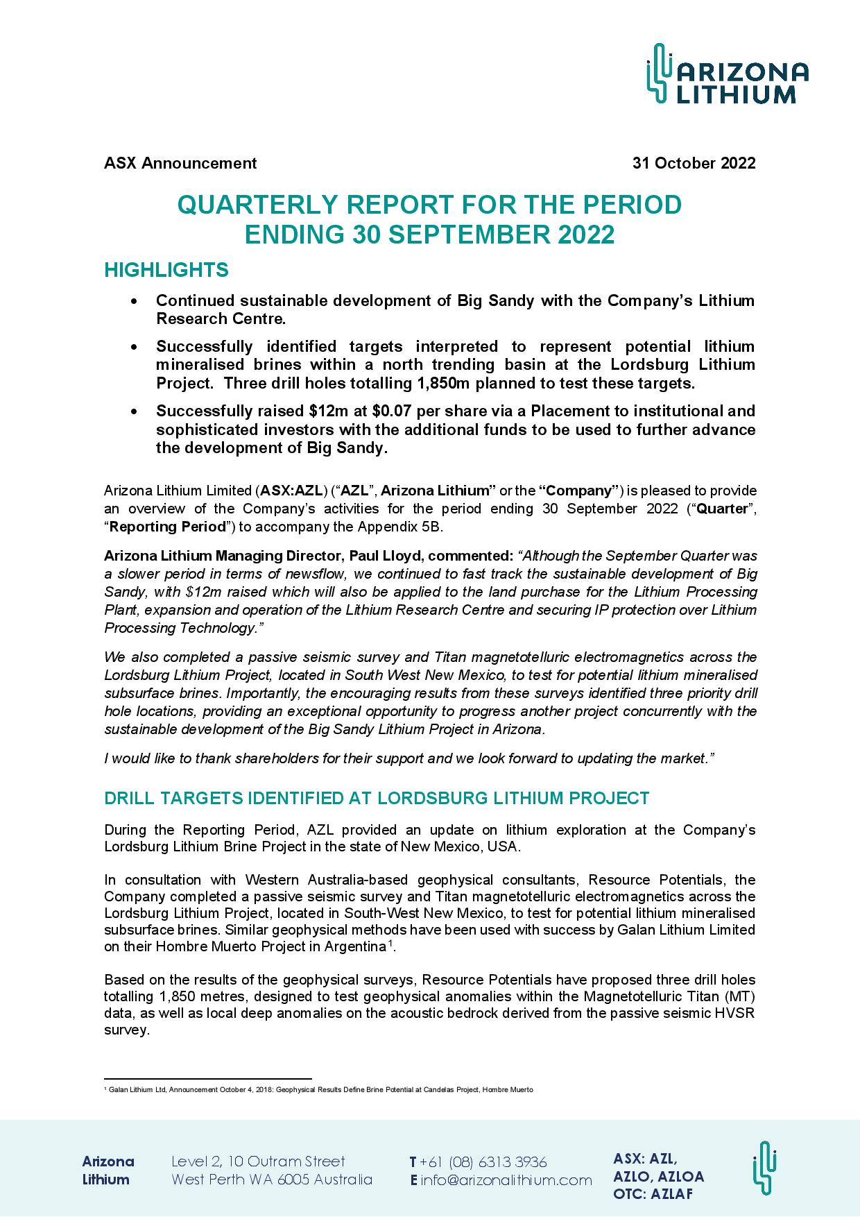 Arizona Lithium Limited on Twitter: "We are pleased to provide an overview of the Company’s ...