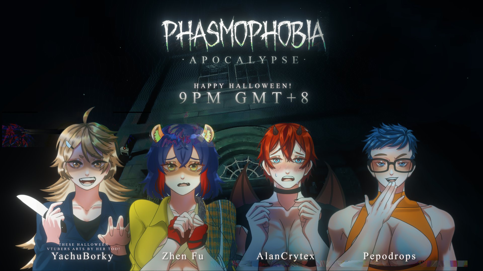 zhen fu on Twitter: "🔴 PLAYING NOW: Phasmophobia HALLOWEEN PARTY with yachu, alan & pepodrops! 🎨 ...