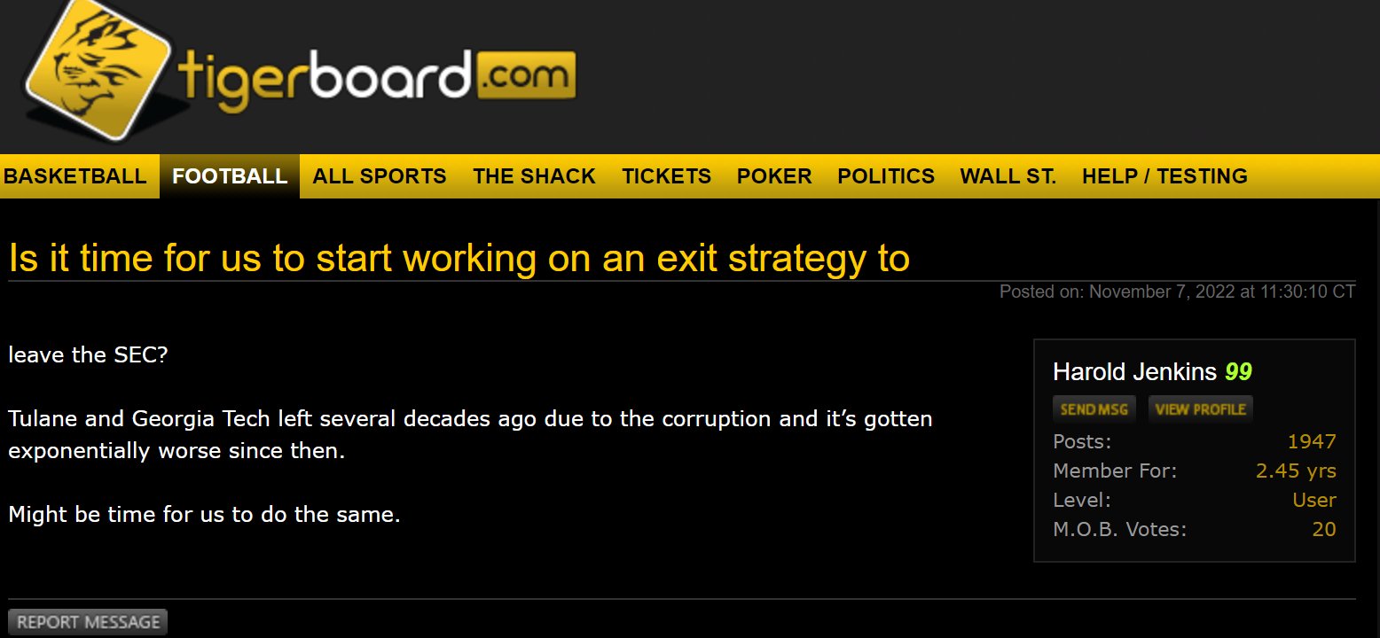 Message Board Geniuses on Twitter: "Is it time for #Mizzou to plan their exit from the #SEC ...