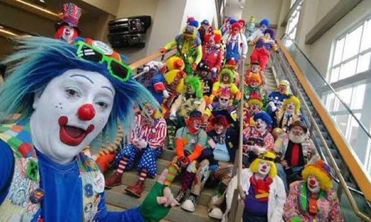 reactions on Twitter: "clown group picture on some stairs a lot of them"