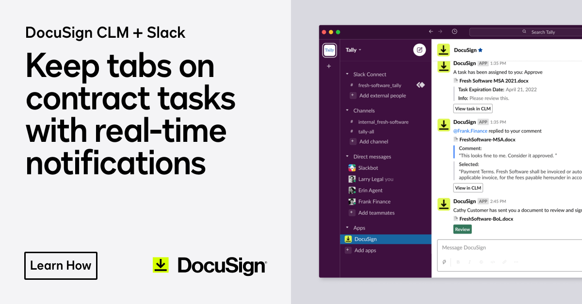 #DocuSign CLM for @SlackHQ: quickly review, edit, monitor, and execute ...
