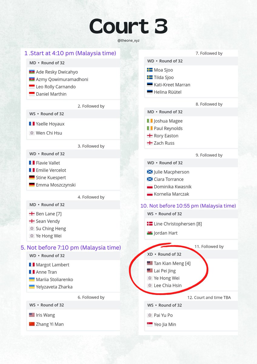 Z 💎🇲🇾 on Twitter: "2. Live SCORE link & Order of Play: Live Score 👉🏻 https://tournamentsoftware ...