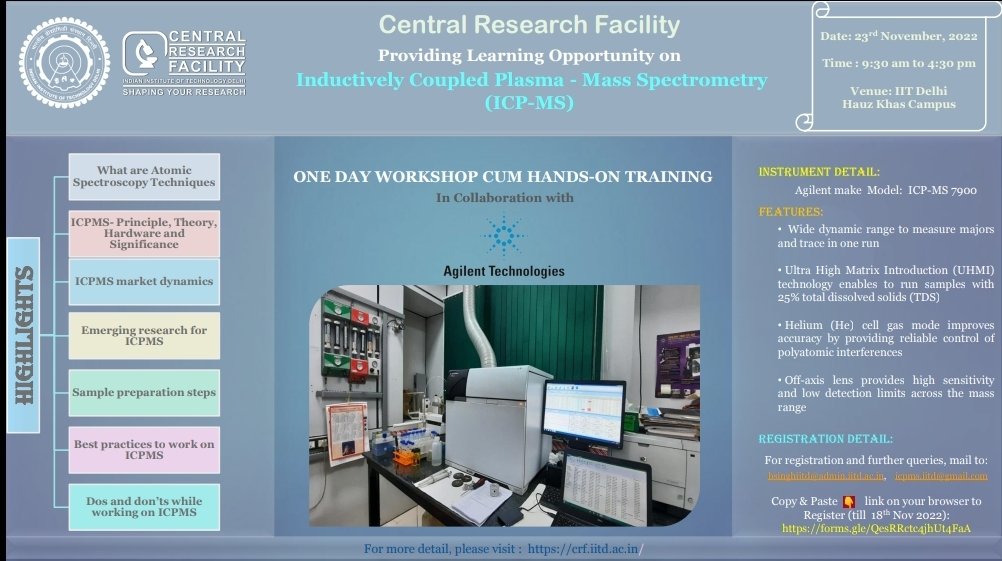 CRF IIT Delhi on Twitter: "Workshop Alert! Upcoming Workshop on Inductively Coupled Plasma ...