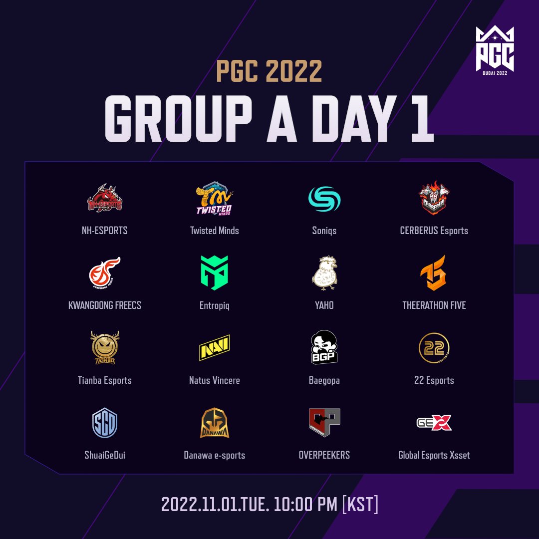 PUBG Esports KR on Twitter: "👑 PGC 2022 ⎮ GROUP A DAY 1 👑 오늘 밤 10시, 2022년 최고의 펍지 이스포츠 팀을 가리는 PGC ...