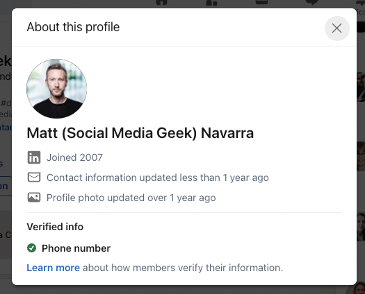 Matt Navarra on Twitter: "LinkedIn's new 'About this profile' feature is now live https ...
