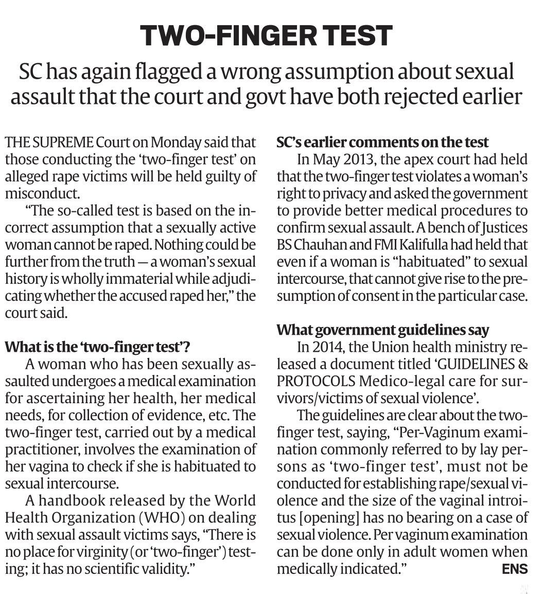 Two Finger Test Procedure