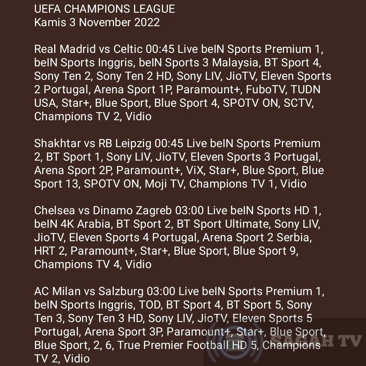 sagahtvlive on Twitter: "#Jadwal Siaran Langsung UEFA Europa Youth League U 19 Dan UEFA ...