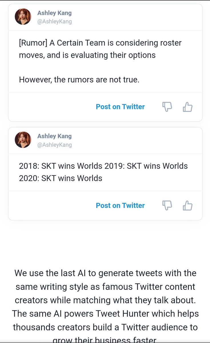 Ashley Kang on Twitter: "A few more Tweets generated by AI I can't believe @TeamVitality is ...