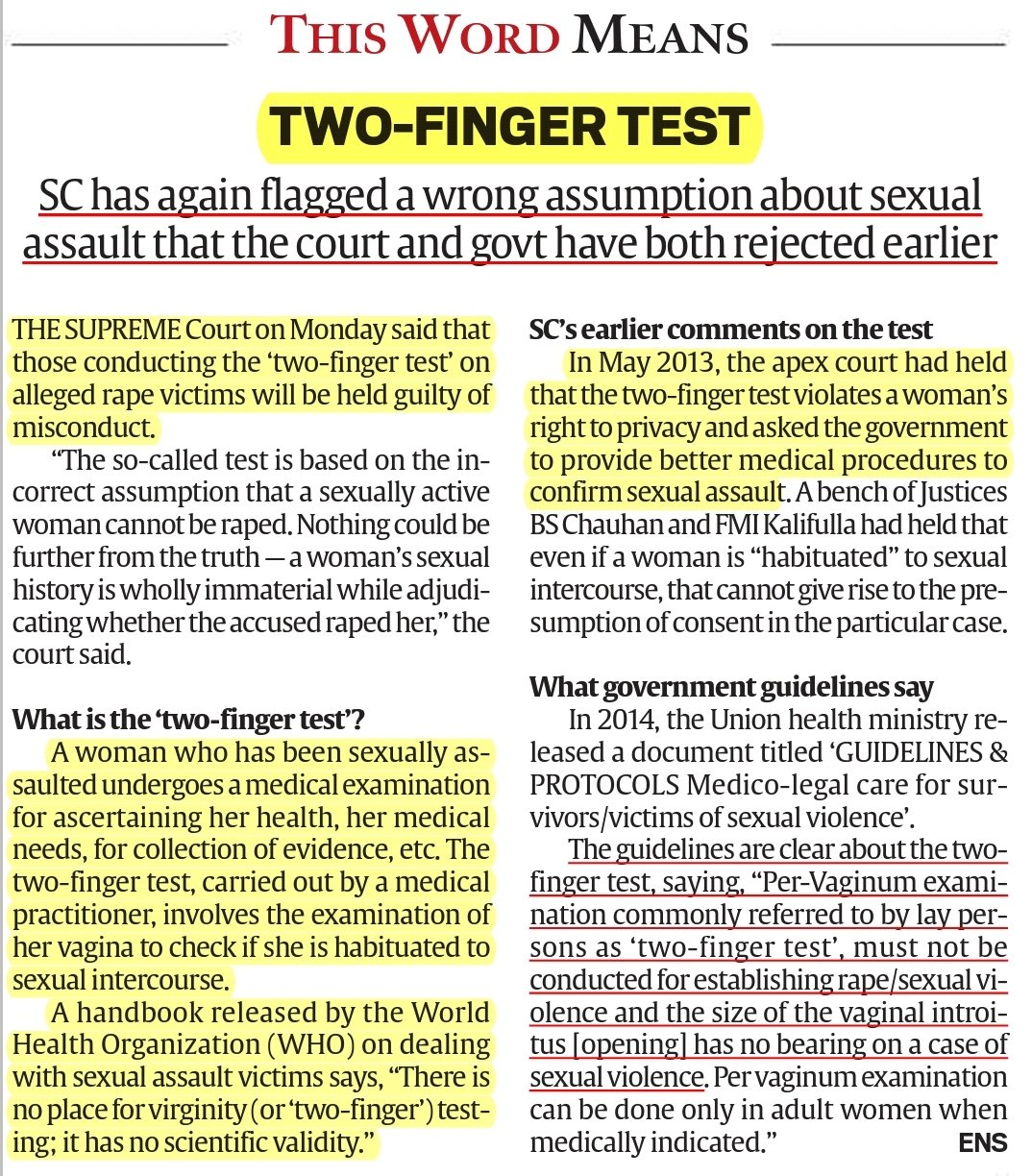 Two Finger Test Procedure