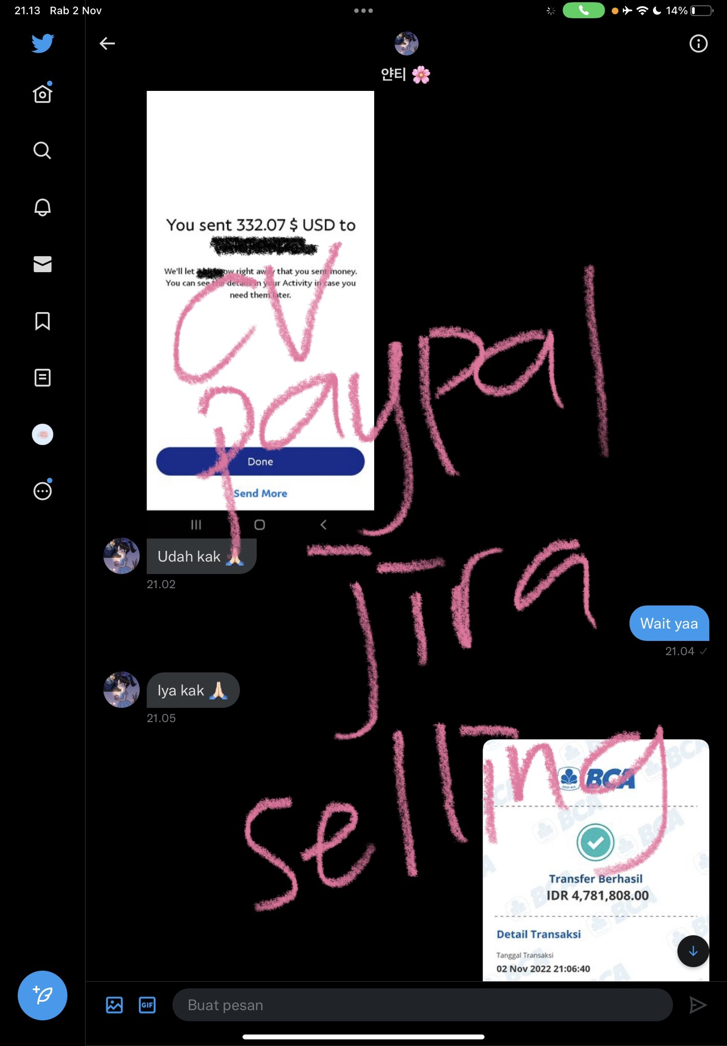 TF WON CO WEB KR CV PAYPAL PROXY SERVICE on Twitter: "Cv PayPal usd to idr $332.07 Yok yg mau cv ...