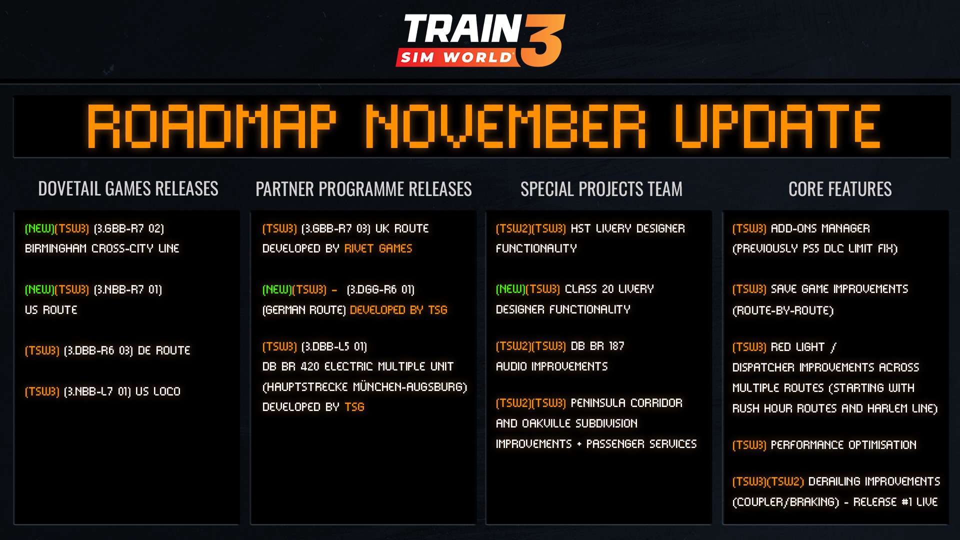 Train Sim World 3 on Twitter: "🛠️ All aboard for November’s Roadmap Update! 🛠️ The nights are ...