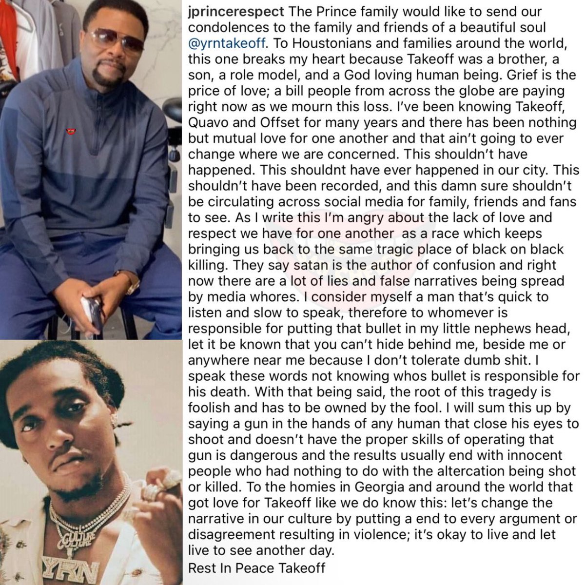 SAY CHEESE! 👄🧀 on Twitter: "J Prince speaks on the passing of Takeoff"