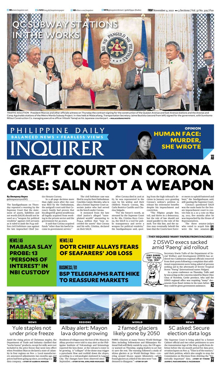 Inquirer on Twitter: "Today's Inquirer front page (Nov. 4, 2022). More at http://inq.news ...