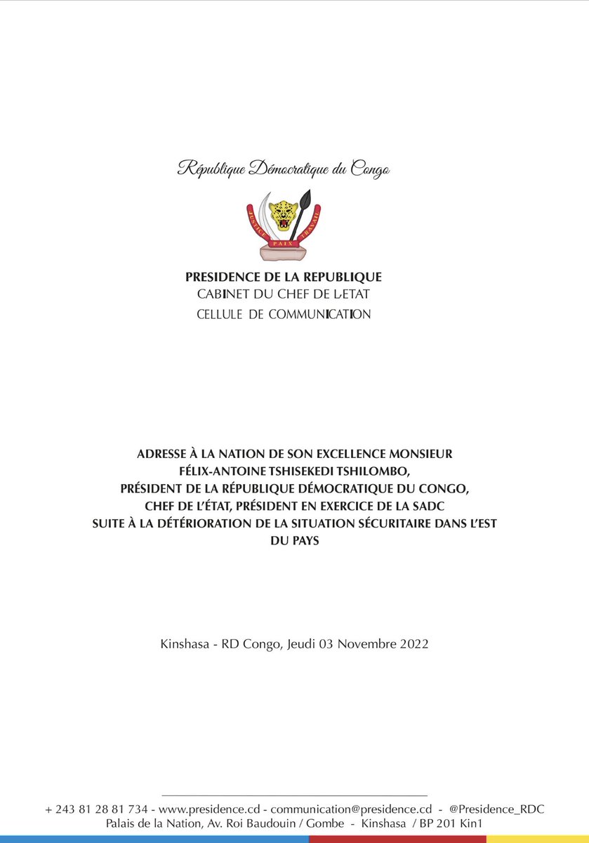 Présidence RDC 🇨🇩 on Twitter: "#RDC 03.11.2022|#CitéUA Découvrez ci-dessous le contenu du # ...