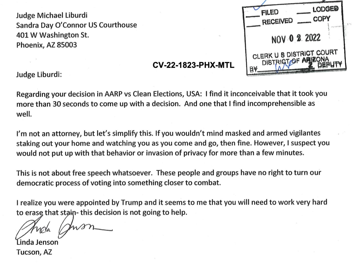 Adam Klasfeld on Twitter: "An Arizona resident speaks her mind to a judge who initially refused ...