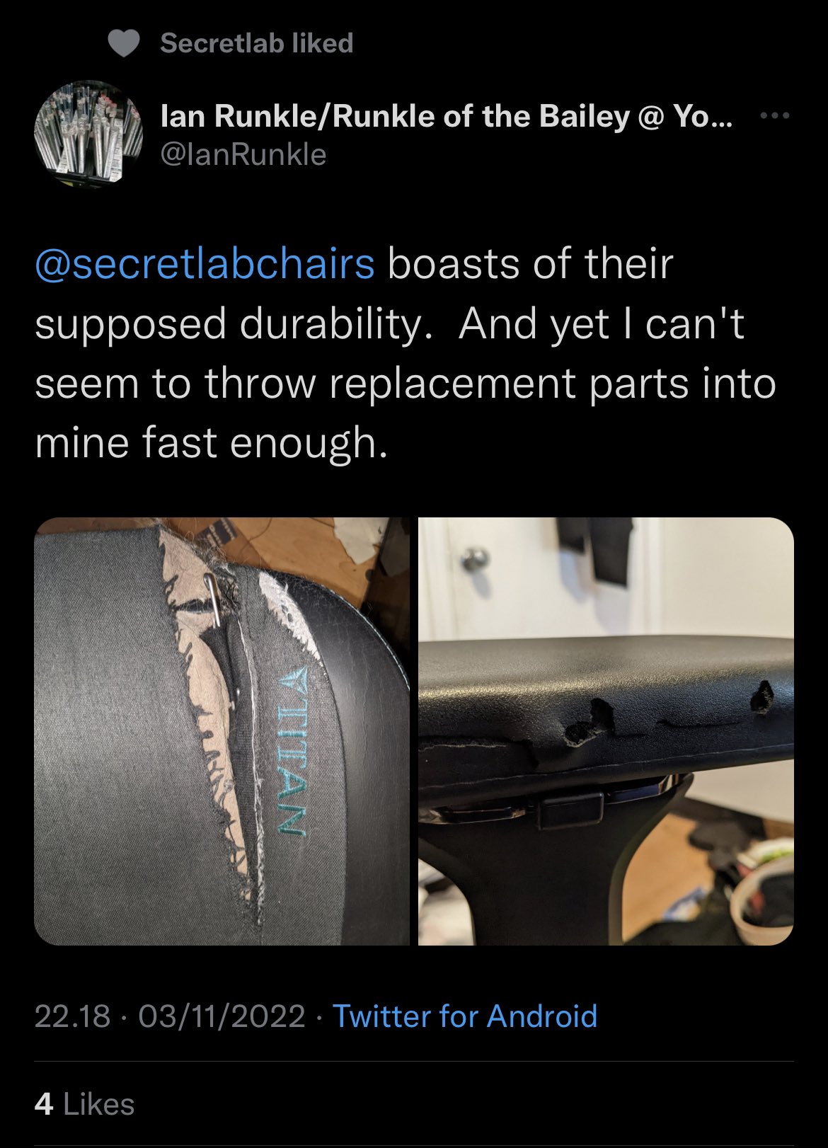 Ian Runkle/Runkle of the Bailey @ YouTube on Twitter: "@secretlabchairs boasts of their supposed ...