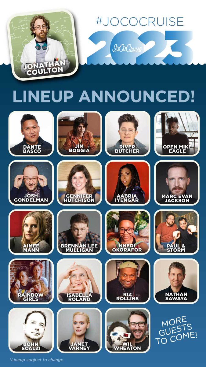JoCo Cruise on Twitter: "Just who are our featured guests and performers for JoCo Cruise 2023 ...