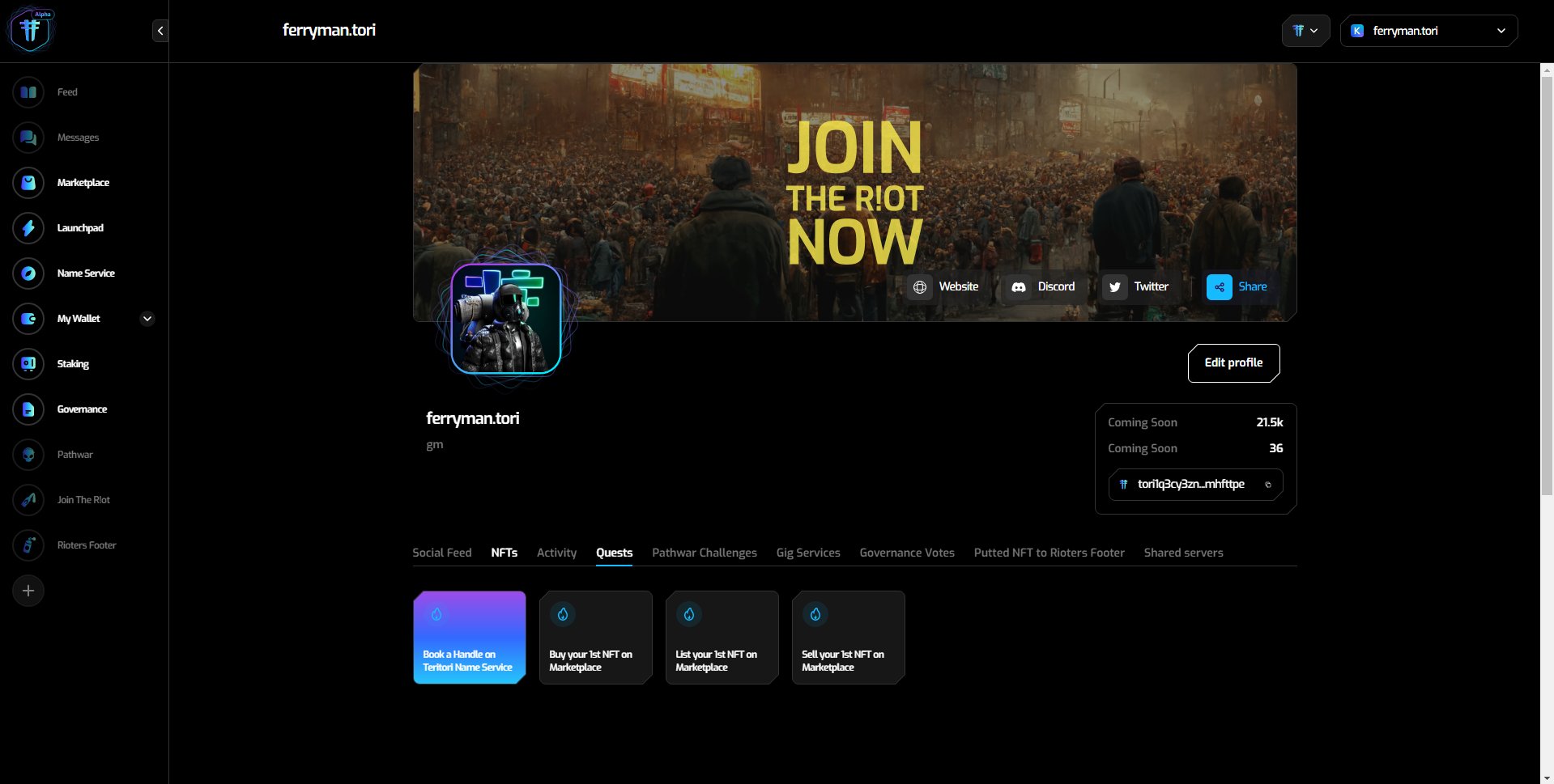 Teritori ⛩️ on Twitter: "Book your TNS and create your Teritori profile! ⛩️ The Alpha dApp is ...