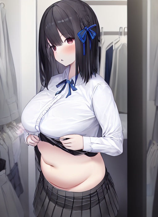 くない on Twitter: "TrinArt 絵柄が綺麗だったのでメモ absurdres solo indoor shop chubby fitting_room undressing ...