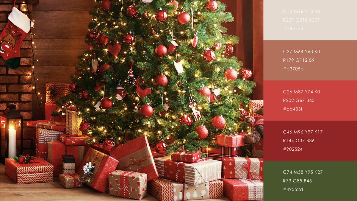 ingectar-e design on Twitter: "【クリスマスの5色配色】 クリスマスや冬を感じる写真から 5色抽出してみました。 茶系や落ち着いたトーンでまとめて 暖かみのある ...
