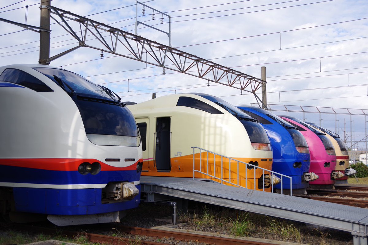 フリーバード on Twitter: "新潟車両センター見学会2022に行ってきました。まずは目玉とも言えるE653系の5並び。普段新潟では見られない国鉄特急色も加わりインパクト大。軽快な感じ ...