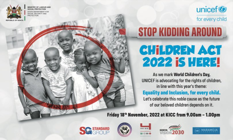 UNICEF Kenya on Twitter: "To mark #WorldChildrensDayKe 2022, @UNICEFKenya, @LabourSPKE and ...