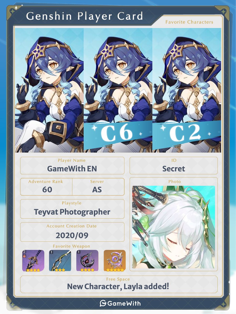 Genshin Impact Guides @ GameWith on Twitter: "We added Layla in the #GenshinPlayerCard! Update ...